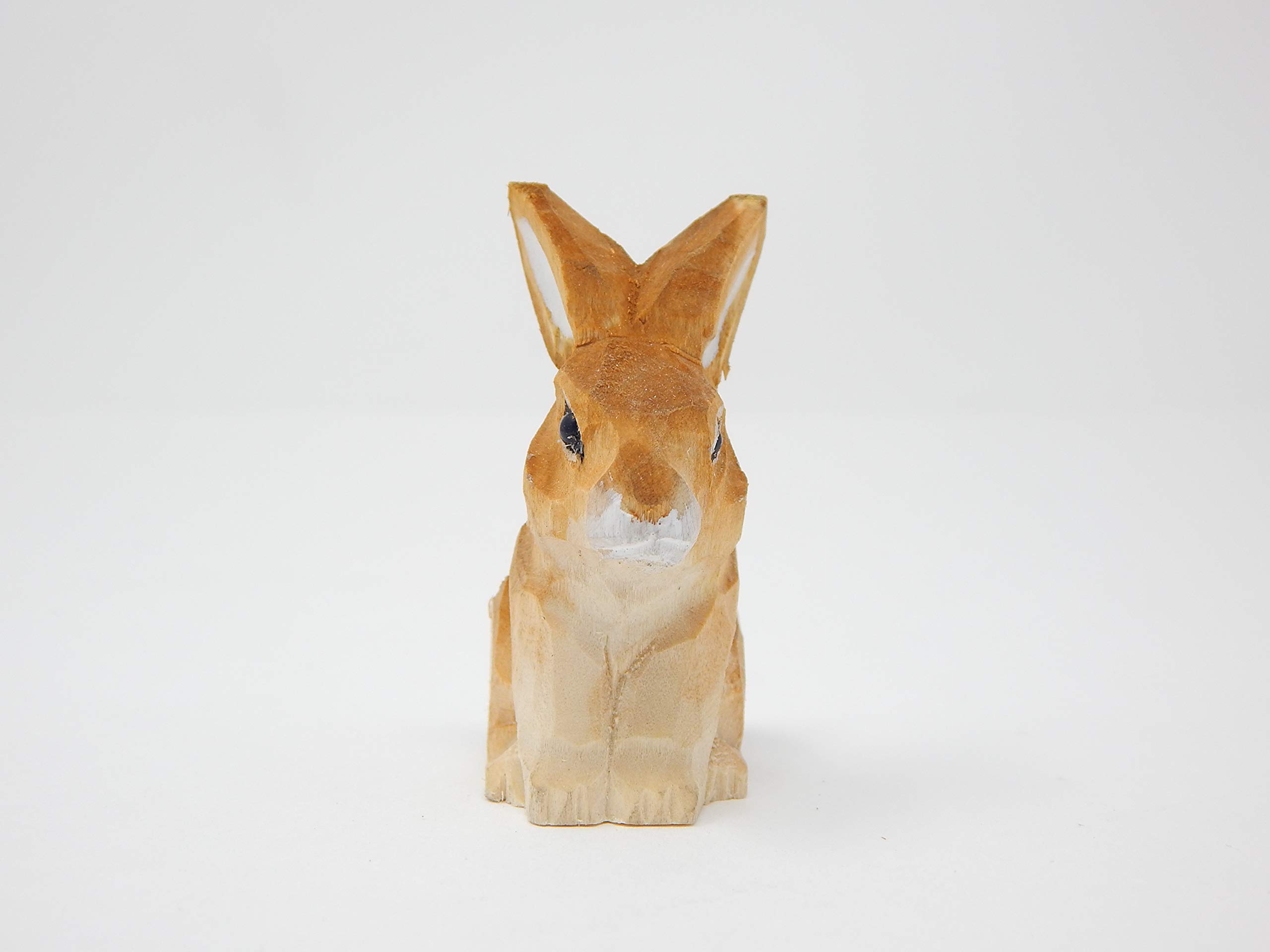 Selsela Brown Rabbit Handmade Wood Figurine Carved Bunny Sculpture Home Decor Miniature Animal Art Garden Statue Collectible