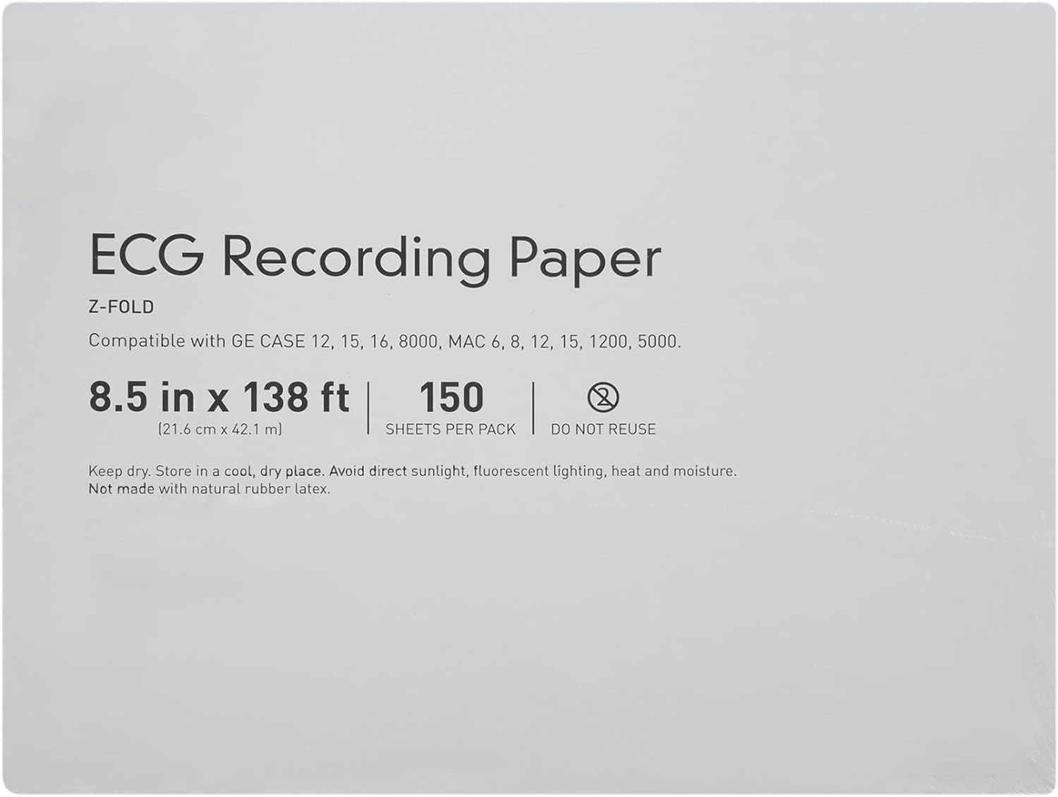 ECG Paper Depot ECG Recording Paper, Red Grid Thermal Paper, 8 1/2 in x 138 ft, 150 Count, Compatible with GE Case 12,15,16,8000, MAC 6,8,12,15,1200, 5000 (1 Pack)