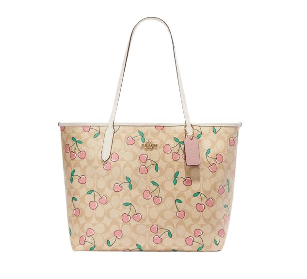 COACH Signature Canvas City Tote in Cherry/Light Khaki Multi