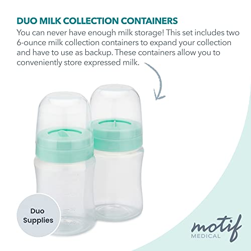 Motif Medical Breast Milk Storage Bottles for The Duo Breast Pump - Two 160mL Bottles for Breast Pump, with Sealing Discs and Lids - Milk Collection Containers