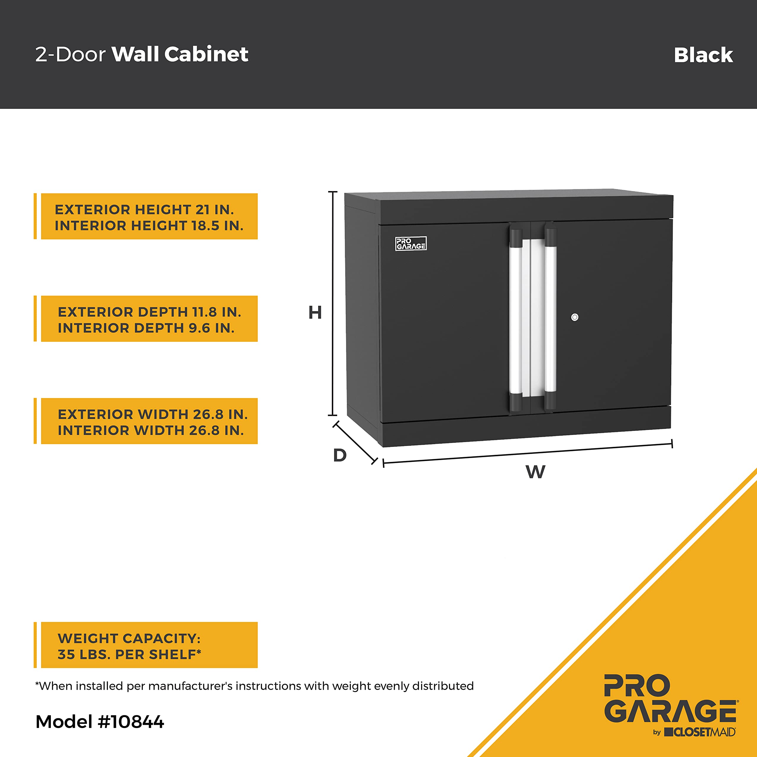 ClosetMaid ProGarage Wall Cabinet with Two Doors Lock and Shelf, for Garage Storage, Heavy Duty Steel, Black
