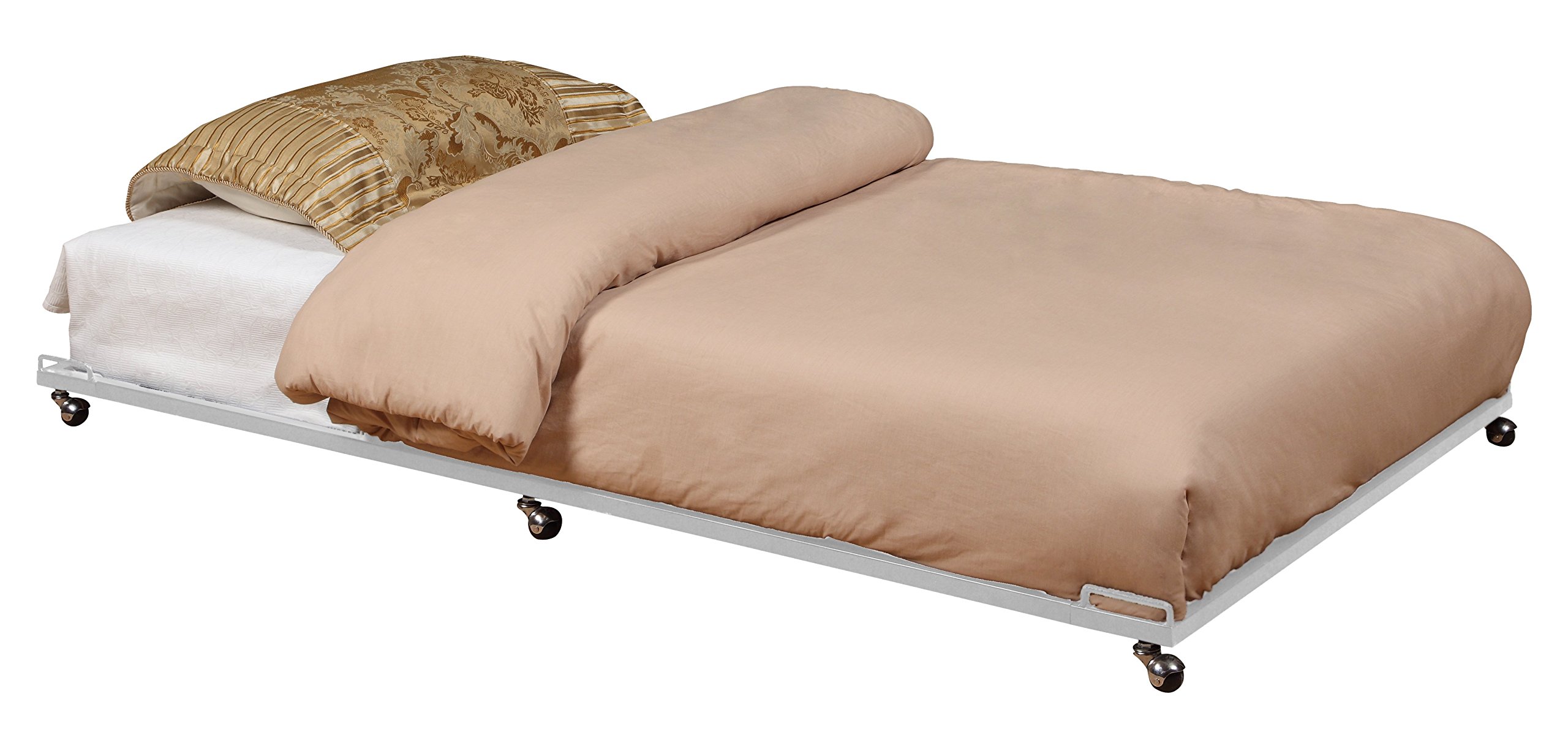 Kings Brand Furniture Twin Size White Metal Roll Out Trundle Bed Frame for Daybed
