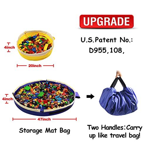 Toy Storage Mat Bag by Drawstring for Lego - Play Mat Bag Toy Storage Container for Kids with Cap can as Gift(2Pcs = Big Blue + Mini Yellow)