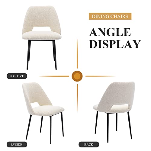 JIRAIN Mid Century Modern Dining Chair Set of 2, Boucle Fabric Upholstered Dining Chairs with Metal Legs, Round Back Sherpa Chairs for Kitchen Living Room(Armless, Beige)