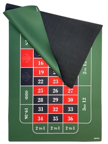 The Gaming Mat Company Roulette Table Mat for Casino Home Game Nights- Deluxe Vegas Roulette Table 35.5" x 71" x 0.12"- Big Mats Smooth Fabric Topper- Space for A Roulette Wheel- Double & Single Zero