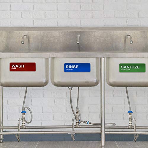 Excello Global Products Wash, Rinse, Sanitize Signs 8.5" x 2.75" (3 Signs)