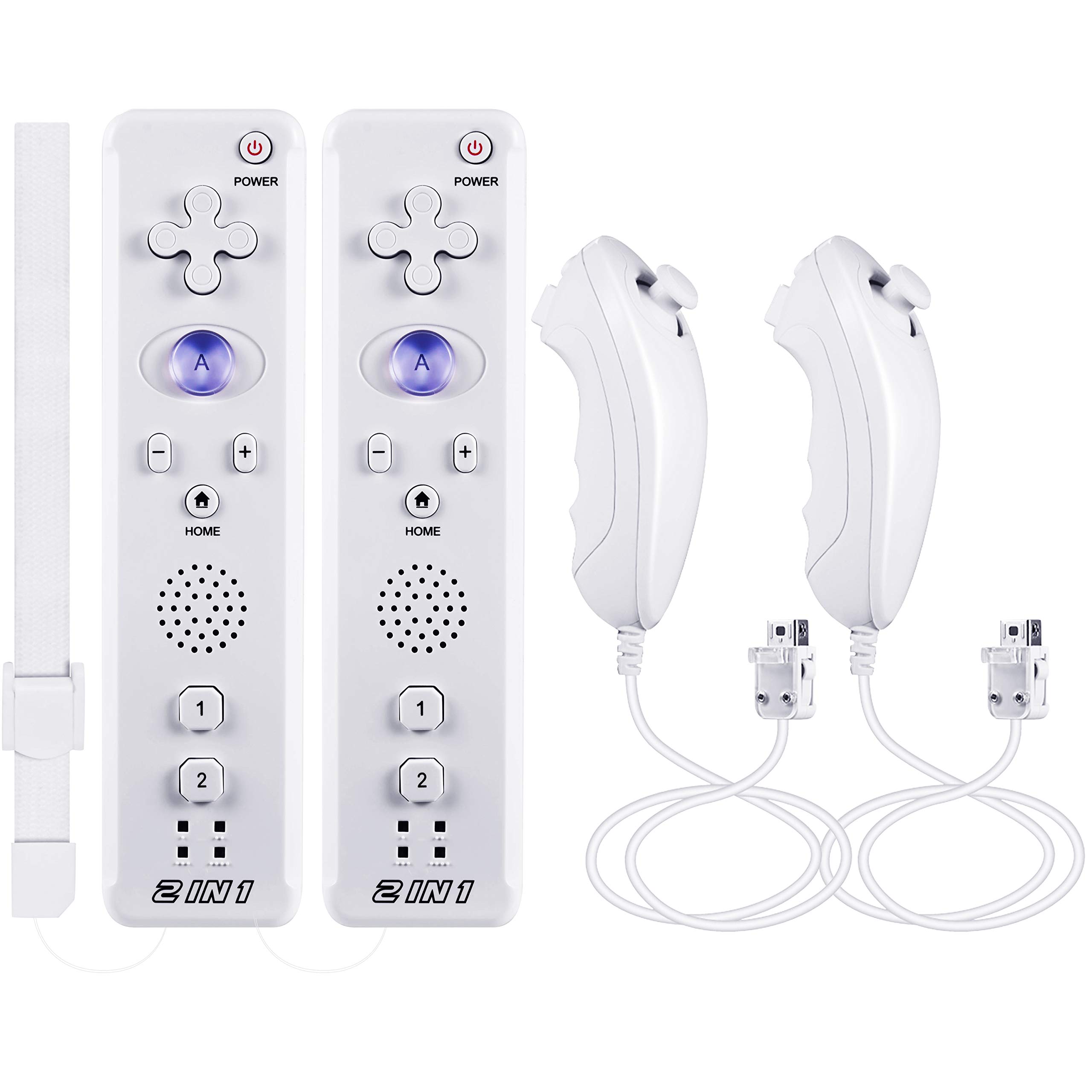 Suily Built-in Motion Plus Remote + Nunchunk Controller 2 in 1 Set Compatible for Wii (2* Black Set)