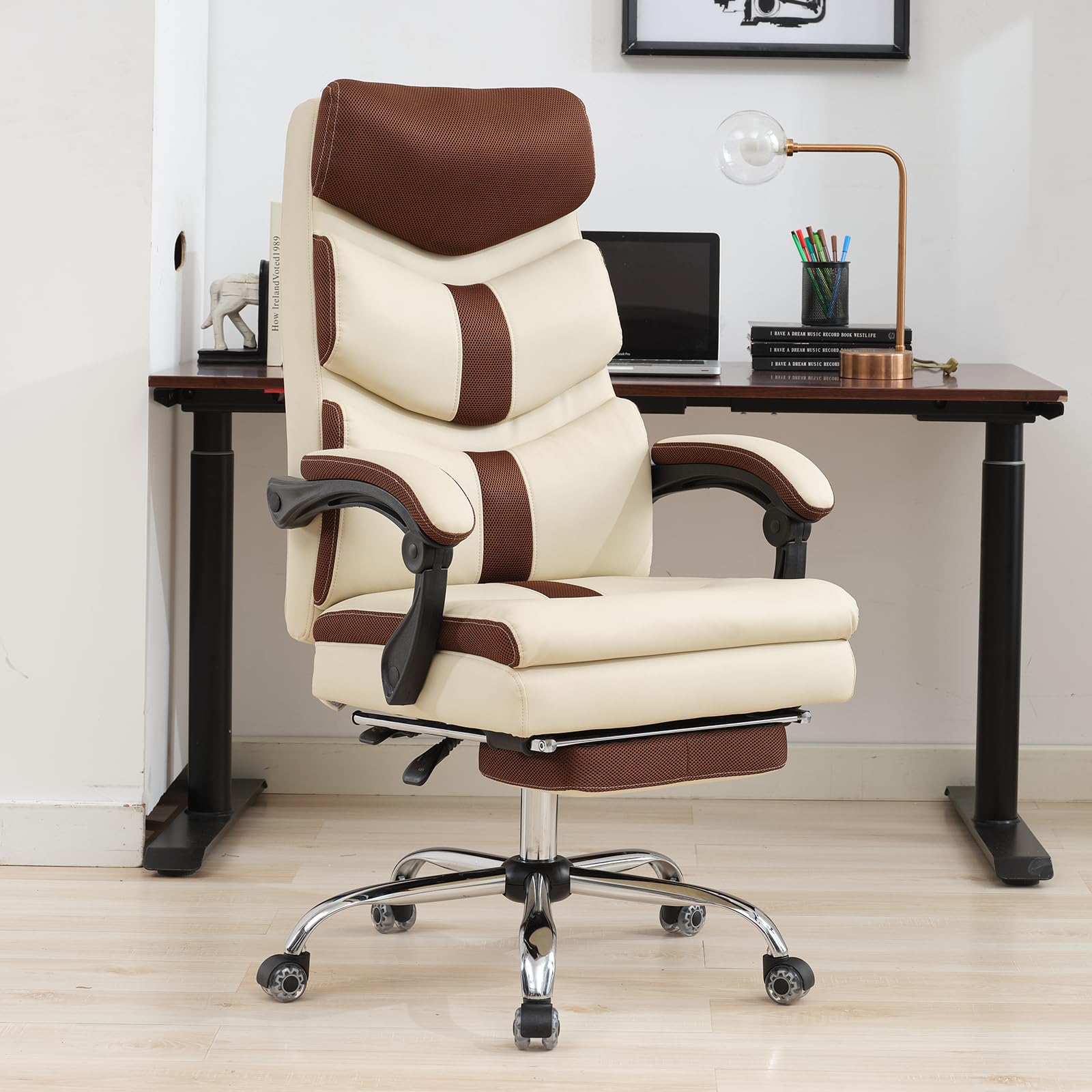 Executive Office Chair with Foot Rest, Ergonomic Big and Tall Computer Desk Chair Back Support, Comfy Reclining High Back Office Chair for Adults, Task Swivel Chairs for Home Office