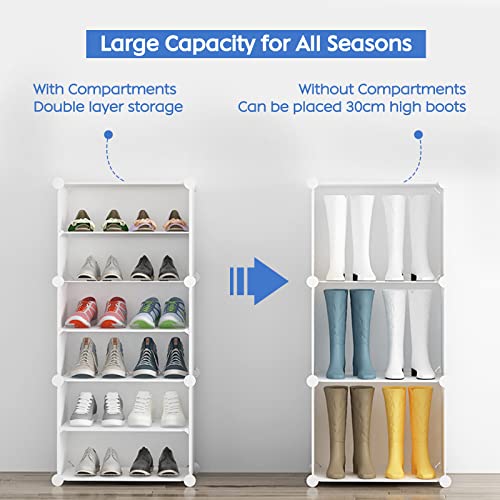 Jomifin Shoe Rack Storage Cabinet with Doors, Portable Shoes Organizer,Expandable Standing Rack, Storage Boots,Slippers,Shoes for Closet Hallway Bedroom Entryway (White)