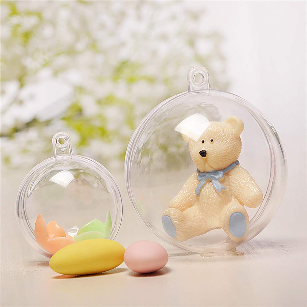ChezMax 12 Pack DIY Clear Plastic Fillable Ornament Ball 3 Different Sizes Transparent Bath Bomb Mold Set for Christmas Wedding Party Home Decor 2.4 Inches
