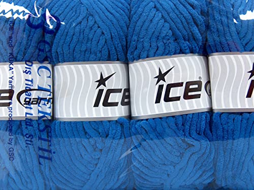 Lot of 4 x 100gr Skeins Ice Yarns Velvet Chenille Hand Knitting Yarn Blue