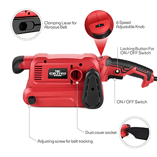 Excited Work 7Amp Belt Sander with 20 Pcs Sanding belt, 3 x 18 Inch Belt Sander with Screw Clamps,Dust bag — Sanders for Derusting, Stripping Paint and Polishing,EWBS01D