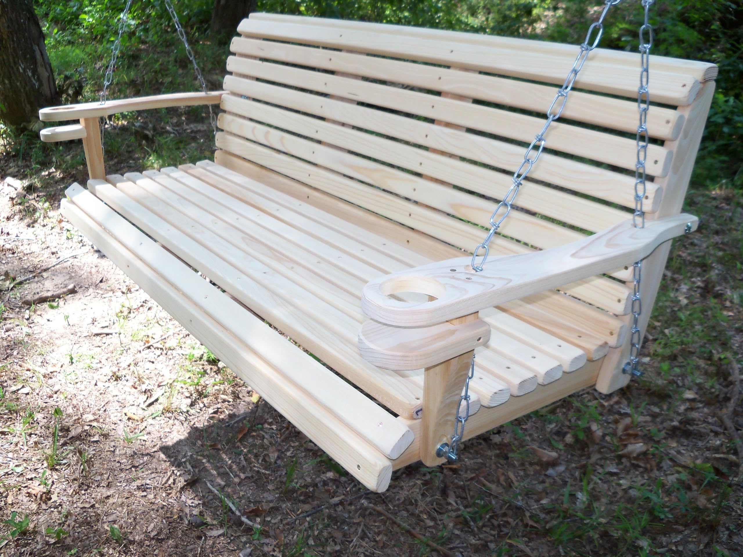 Generic 4FT Cypress Porch Swing Made in USA with Cup arms and Hanging Hardware, Unfinished Natural Wood Tone