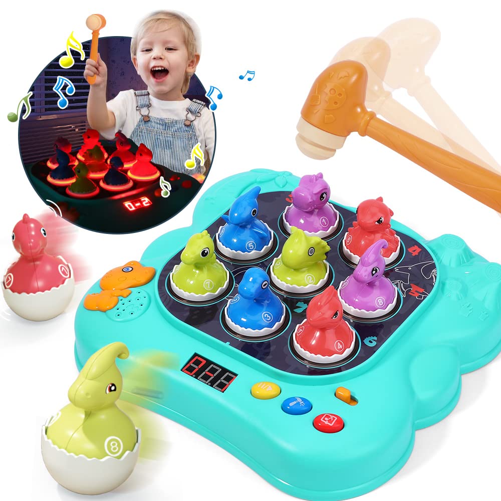 Dinosaur Toys,Interactive Whack A Dinosaur Game with Single & Multiplayer Mode,Electronic Pounding Toys with Dino Instruction,Music,Q&A Mode,Educational Toys for 3 4 5 6 7 8 Years Old Boys Girls
