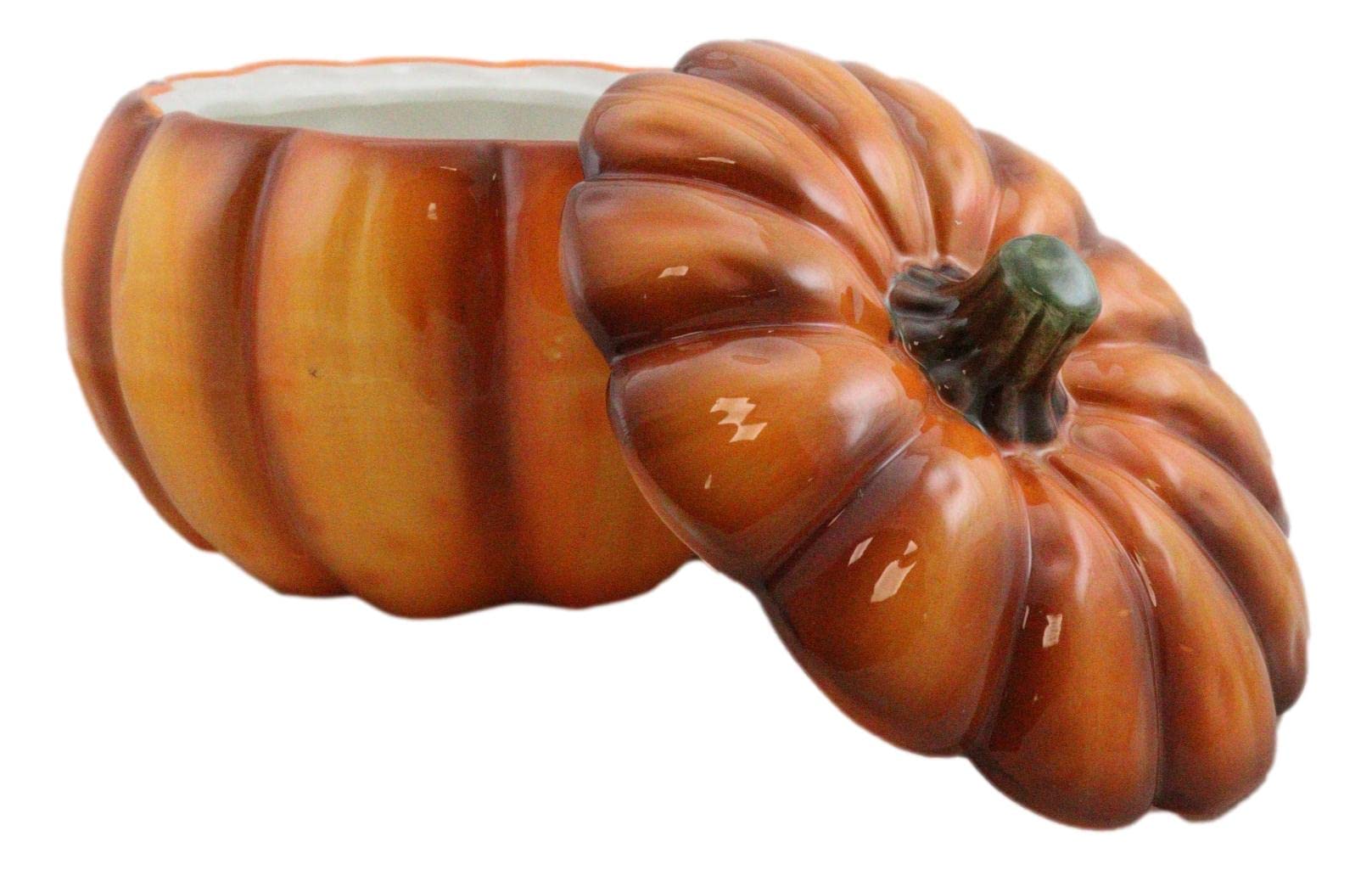 Ebros 6" Diameter Home And Kitchen Gourmet Vegetable Pumpkin Soup Or Dessert Bowl With Lid Ceramic Decor Dinnerware For Halloween Pumpkins Party Accent (1)