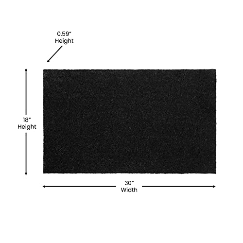 Flash Furniture Harbold Indoor/Outdoor Coir Doormat - Solid Black Fibers - 18" x 30" - Non-Slip Backing