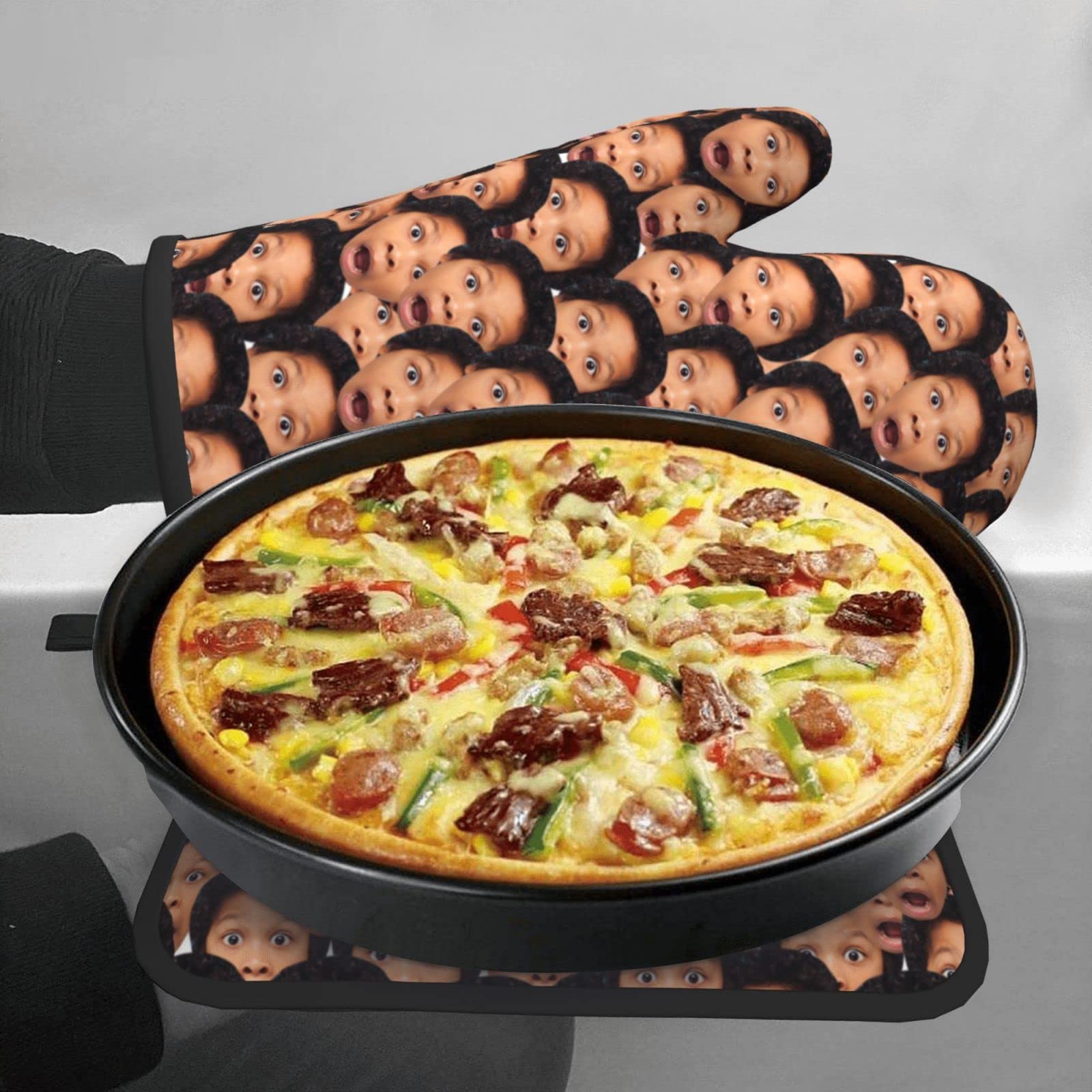 Custom Oven Mitts, Personalized Oven Mitts and Pot Holders with Your Face, Baking Gifts for Women for Kitchen Cooking, BBQ, Grillin-Style1, 1 Oven Mitts+ 1 Pot Holders