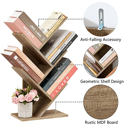 Hoctieon 2-Set Tree Bookshelf, 4 Shelf Bookcase, Modern Book Storage, Free Standing Tree Bookcase, Utility Organizer Shelves for Home Office, Living Room, Bedroom, Light Brown
