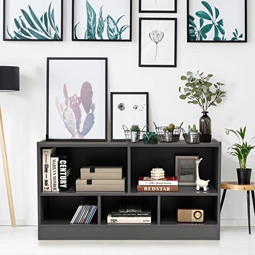 Tangkula Wood Storage Cube Bookcase, 2 Tier 5 Cube Open Shelf Storage Cabinet, Multipurpose Bookshelf, Display Cabinet Shelf for Living Room, Bedroom, Hallway, Kid's Playroom, Reading Nook (Grey)