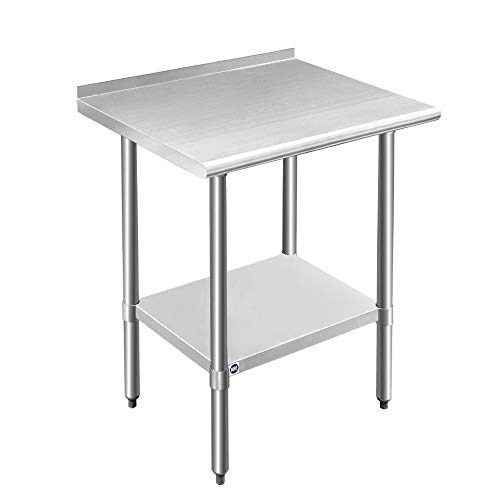 TRINITY THA-0307 Basics Stainless Steel w/Faucet Utility Sink & ROCKPOINT Stainless Steel Table for Prep & Work with Backsplash 30x24 Inches, NSF Metal Commercial Kitchen Table