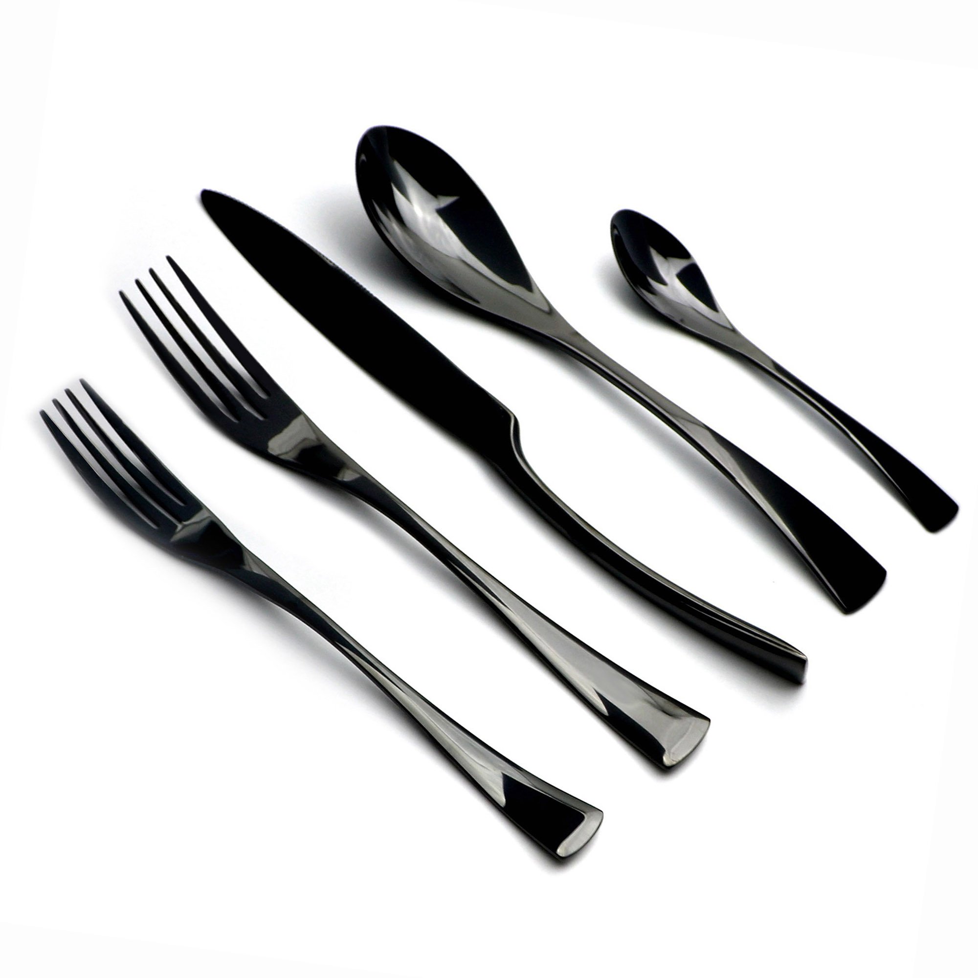 JANKNG 20-Piece 18/10 Stainless Steel Flatware Set Mirror Polishing Black, Serive for 4