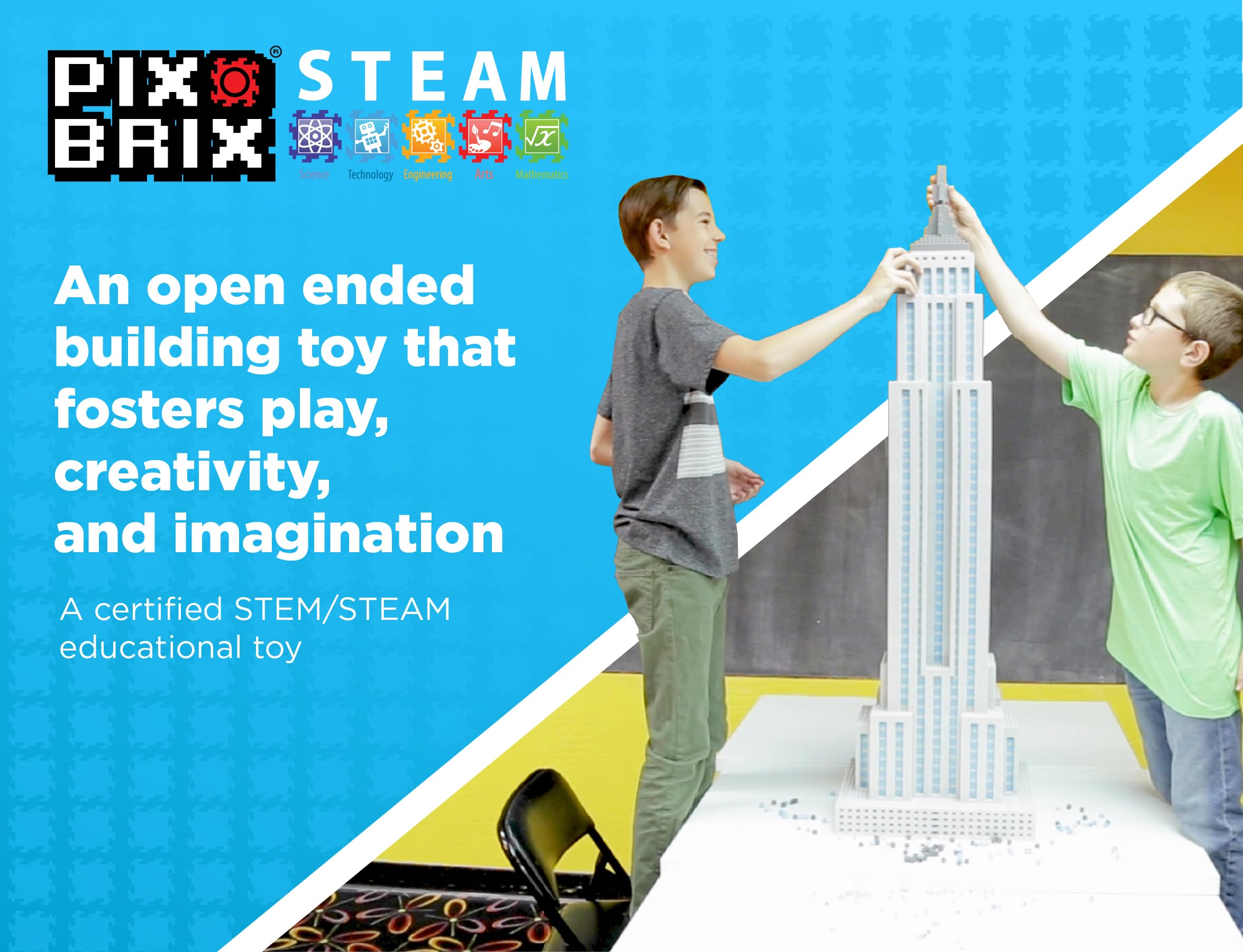 Pix Brix Pixel Art Puzzle Bricks Bucket – 1,500 Piece Pixel Art Kit with 10 Colors, Medium Palette – Patented Interlocking Building Bricks, Create 2D and 3D Builds – Stem Toys, for Age 6 Plus