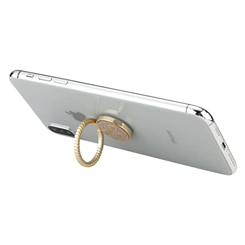 LAX Gadgets Cell Phone Ring Holder - Finger Ring for Phone Case Easy Back Grip, Stand, Holder for All Smartphones Including iPhone & Android Phone - Sparkle Gold