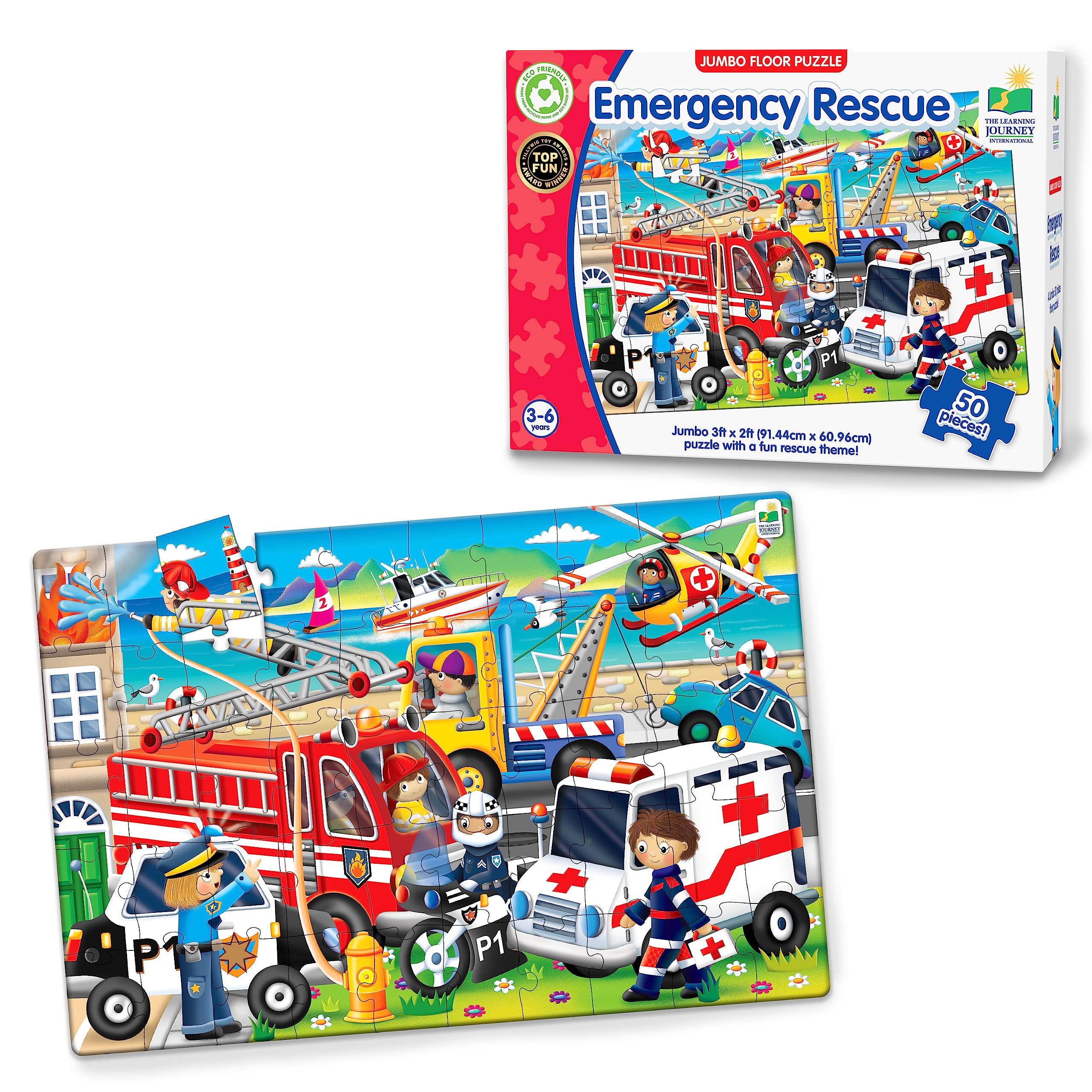 The Learning Journey: Jumbo Floor Puzzles - Emergency Rescue - Extra Large Puzzle Measures 3 ft by 2 ft - Preschool Toys & Gifts for Boys & Girls Ages 3 and Up