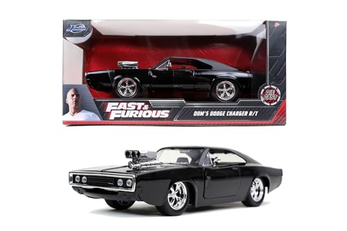 Jada Toys - Fast and Furious Auto Dom`s Dodge Charger Street (1:24, Black) - Model Car 1970 Dodge Charger R/T from Fast & Furious, Metal Toy Car from 8 Years with Parts to Open, 19 cm