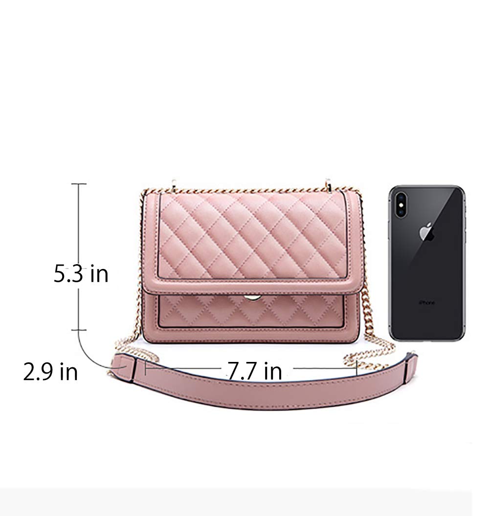 Plergi Small Genuine Leather Crossbody Quilted Handbag with Golden Chain Strap Lightweight Cellphone Purse for Women