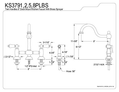 Kingston Brass KS3795PLBS Restoration 8-Inch Center Kitchen Faucet with BRS SPR, Oil Rubbed Bronze