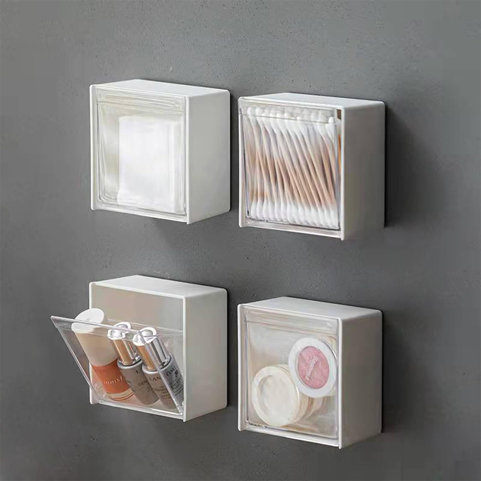 Ellylian Wall Mounted Qtip Holder Canisters for Cotton Swab, Floss, Cotton Ball, Cotton Round PadsWhite Qtip dispenser Qtip Jars with lid for Bathroom