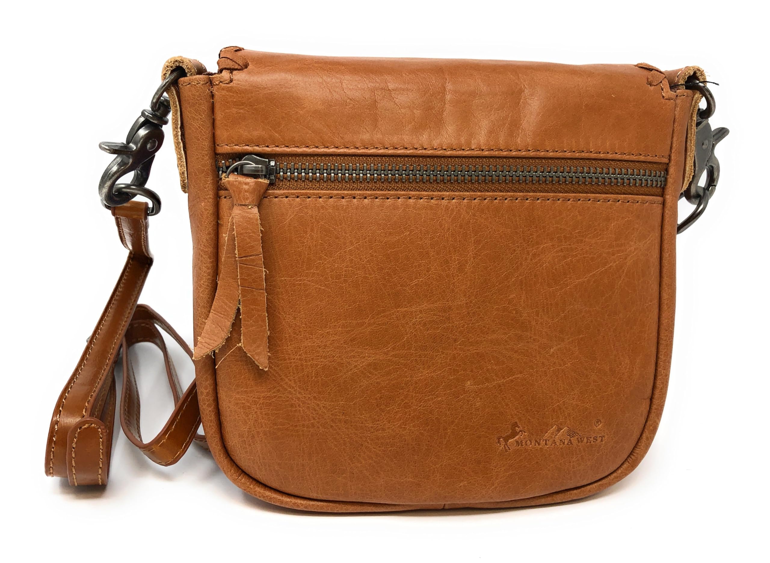 MMontana West Real Leather Messenger Purse Crossbody Purse Conchos Stitching Beige