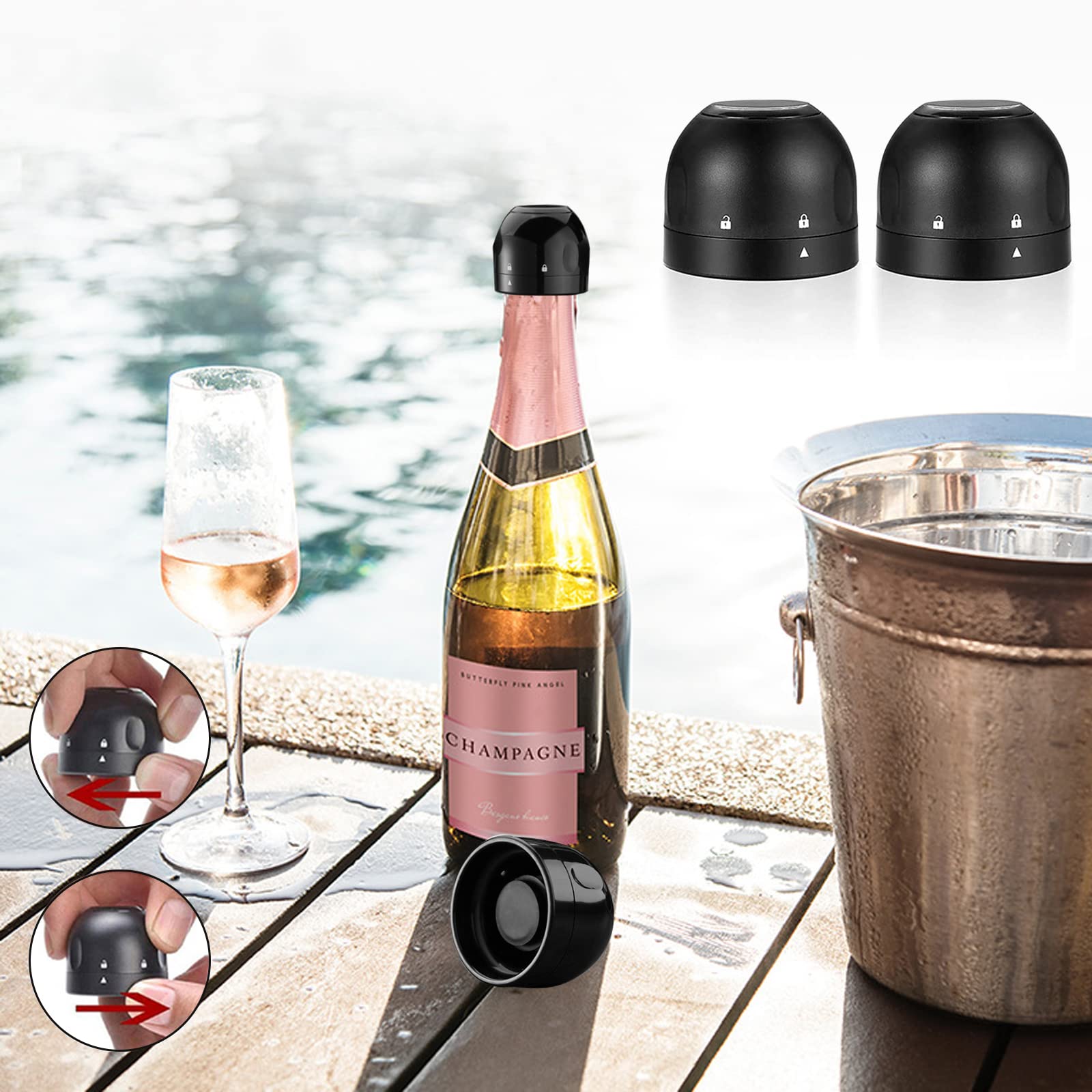 FMLBRDS Champagne Stopper Wine Bottle Stopper plug Reusable Plastic Leak Proof Seal Champagne Saver for Champagne,Cava,Prosecco&Sparkling Wine 2 Pack Black