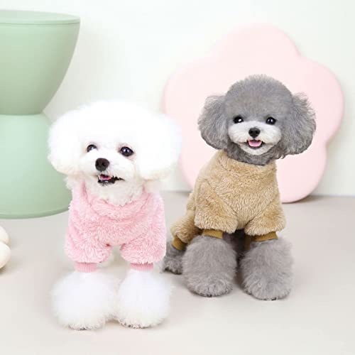Fleece Pet Elastic Jumpsuit with Pull Ring, Dog Pajamas for Small Dogs Cats, Warm Fleece Pet Dog Jumpsuit with Pull Ring Clothes Puppy Cat Coat Jacket Outfits (M, Pink)