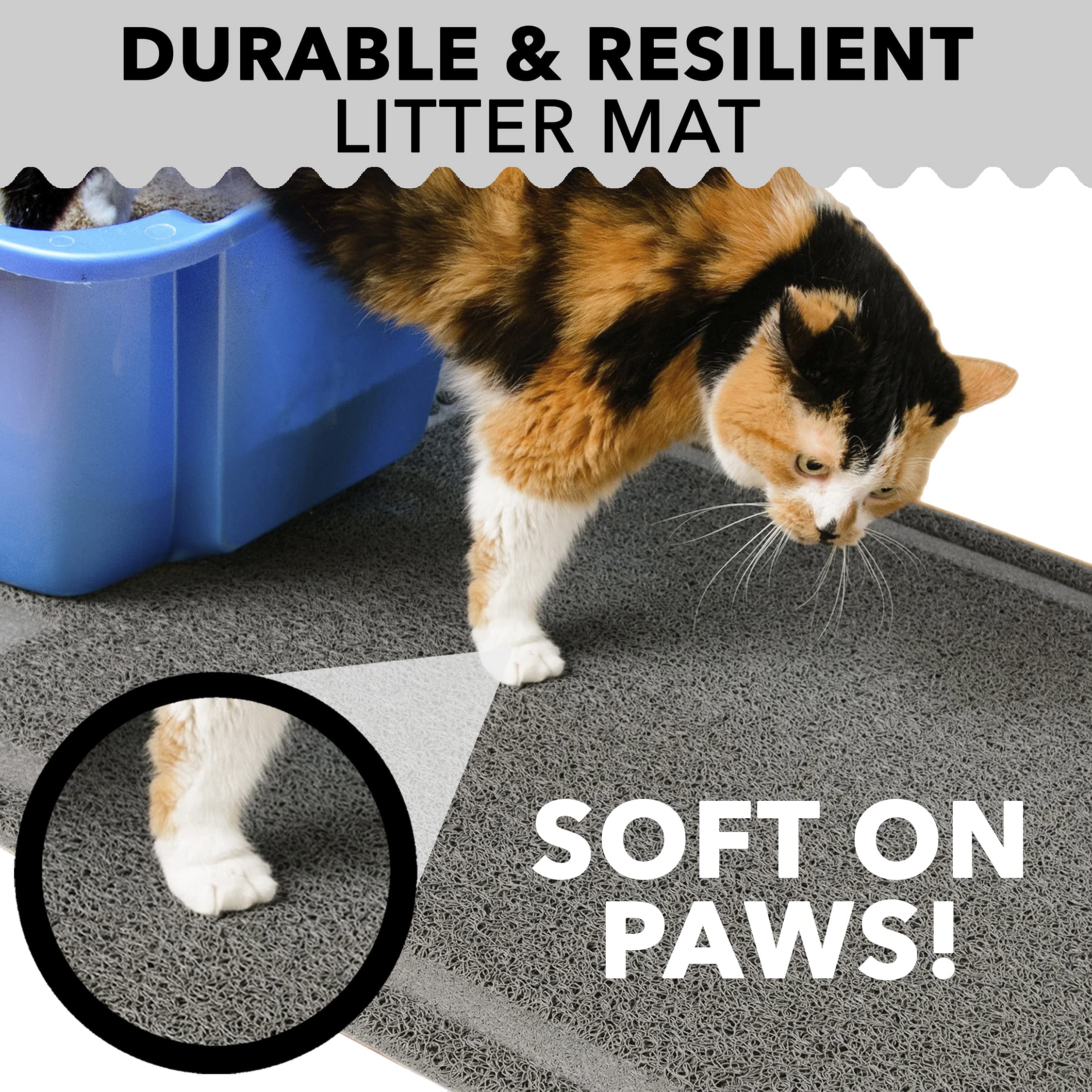 Cat Litter Mat by CleanHouse Pets (XL Size: 36"x24") - Non-Slip, Durable, Easy to Clean, Water Resistant - Eliminates Litter Tracking, Soft on Kitty Paws, Scatter Control, Covered Litter Box Mat