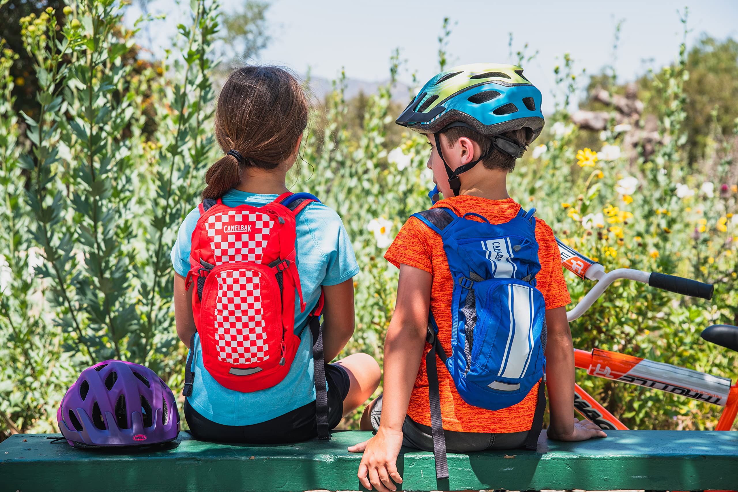CamelBak Mini M.U.L.E. Kids Hydration Backpack for Hiking and Biking - 50oz, Hot Pink/Purple Stripe