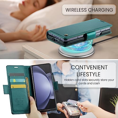 LBYZCASE for Galaxy Z Fold 5(5G 2023) Wallet Case[RFID Blocking Card Holder],Flip Folio Leather[Kickstand][Magnetic] Shockproof Protective Phone Case Cover for Samsung Galaxy Z Fold 5 (Green)