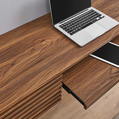 Modway Render 60" Mid-Century Modern Wall-Mount Office Desk in Walnut