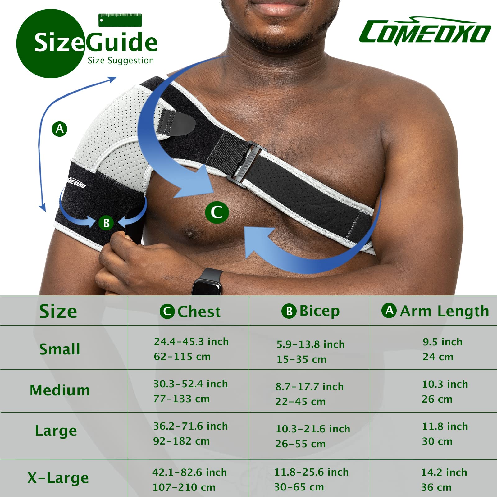 COMEOXO Shoulder Brace, Shoulder Support for Women and Men - for Torn Rotator Cuff, Dislocated Shoulder, Pain Relief, Support and Compression, Shoulder Sling for Shoulder Stability and Recovery, Fits Left and Right Arms (Size:Medium)