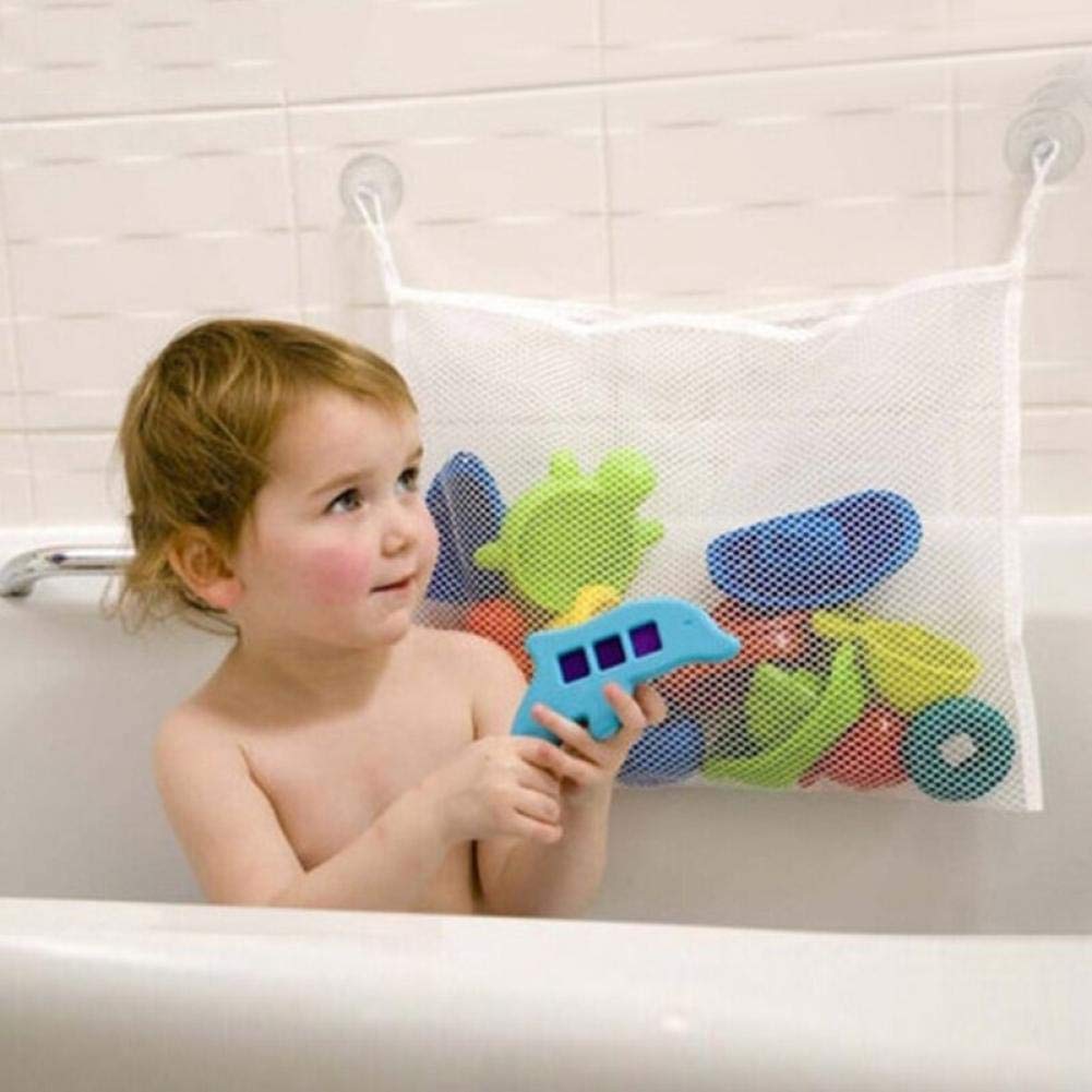 Onsinic 1pc Bath Toy Storage Bag Mesh Basket Baby Bath Tub Toy Storage Net Folding Hanging Organiser for Bathroom, White, 14.17x14.57 inch