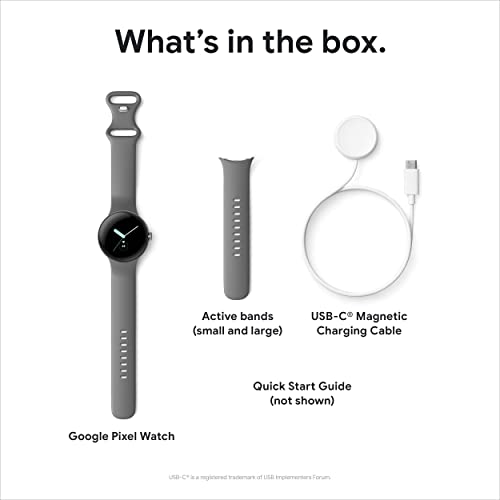 Google Pixel Watch - Android Smartwatch with Fitbit Activity Tracking - Heart Rate Tracking Watch Polished Silver Stainless Steel case with Charcoal Active band - WiFi