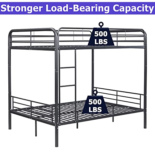 Movdevy Heavy Duty Full Over Full Bunk Beds, Metal Bunk Beds Full Over Full for Kids Adults, Industrial Style Full Over Full Size Bunk Bed with Ladder, Can Be Converted To 2 Beds, No Box Spring Needed