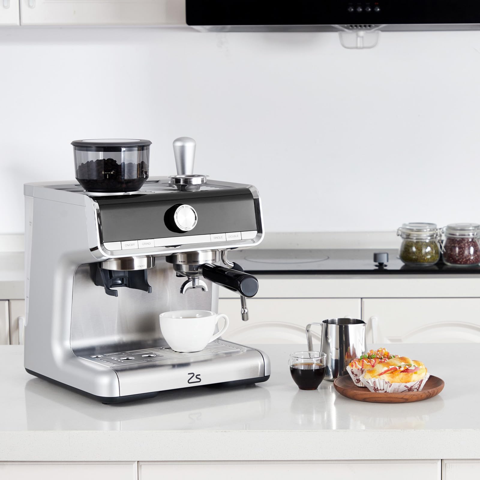 GarveeHome Espresso Machine, 20 Bar Professional Semi Automatic Espresso Maker with Grinder and Milk Frother Steam Wand, for Cappuccinos or Macchiatos