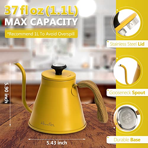 Gooseneck Kettle, Harriet 37oz Pour Over Kettle Stove Top, Stainless Steel Coffee kettle with Thermometer, Tea Kettle with 3-Layer Base, Anti-Hot Handle, for Drip Coffee & Tea