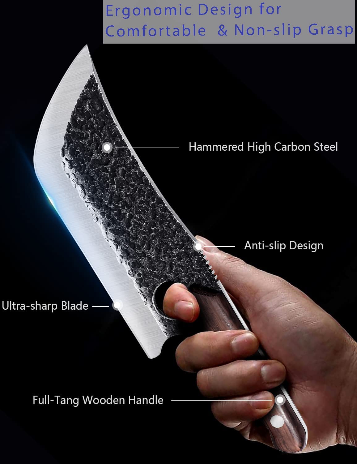 DRGSKL Camping Cleaver Knife Set - Hand Forged Viking Knife with Leather Sheath and Hand Forged Meat Cleaver Knife with Gift Box