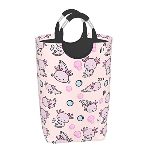 Folding Laundry Basket Cute Axolotls Portable Washing Bin Waterproof Collapsible Laundry Bag 50L Large Clothes Storage Hamper with Handle for Bathroom Bedroom