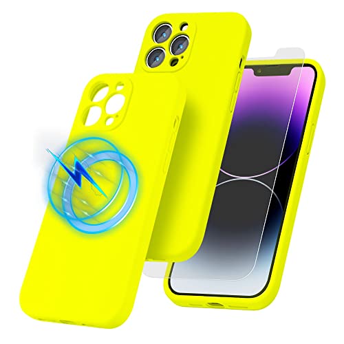 Kimguard Silicone Magnetic Case for iPhone 14 Pro Max Magsafe Case Silicone Phone Case with Microfiber Lining for iPhone 14 Pro Max 6.7 inch 2022,Yellow