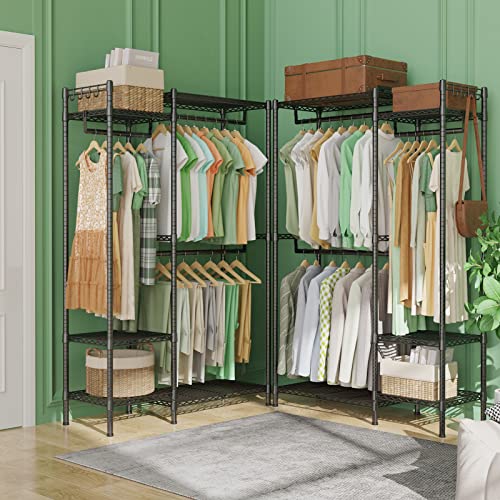 LEHOM G3 Garment Closet Rack Heavy Duty Freestanding Portable Wire Clothing Rack with Shelves, Adjustable, DIY Hanging Wardrobe Clothes Racks for Bedroom