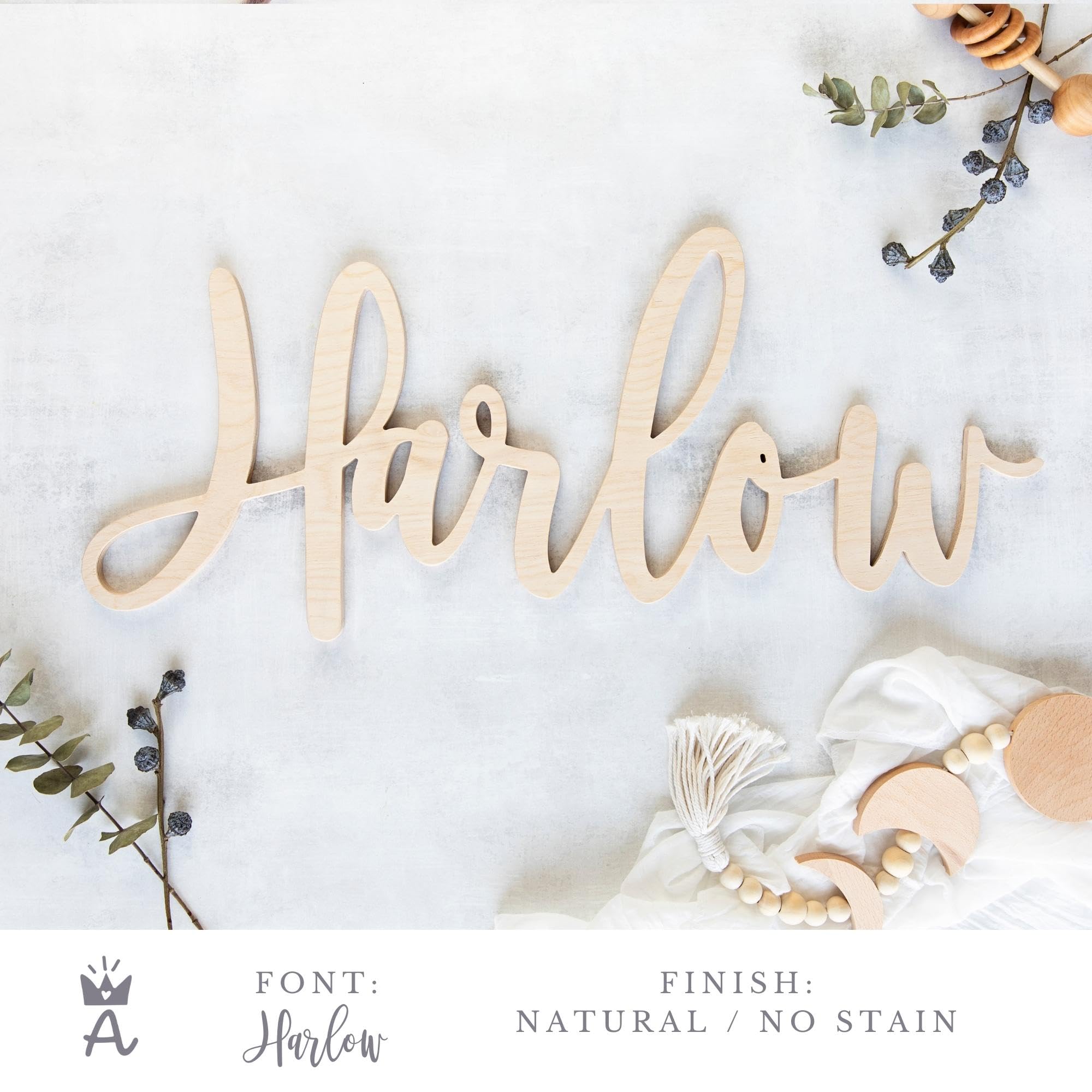 Custom Wood Name Sign for Nursery or Kids Room | Instant Font Preview + Multiple Styles Available Unpainted, Painted, or Stained | Personalized Baby Gift (Unpainted Quick Ship Name Sign)